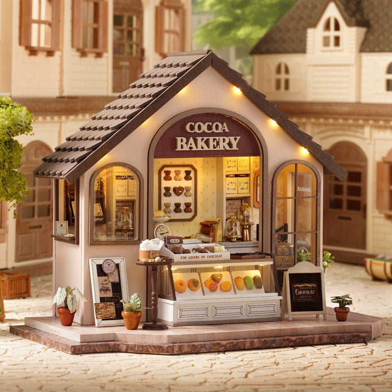 Wizardi Cocoa Bakery Dollhouse Kit - Miniature Wizardi Roombox Kit with LED Light F07M51-57-DA ...